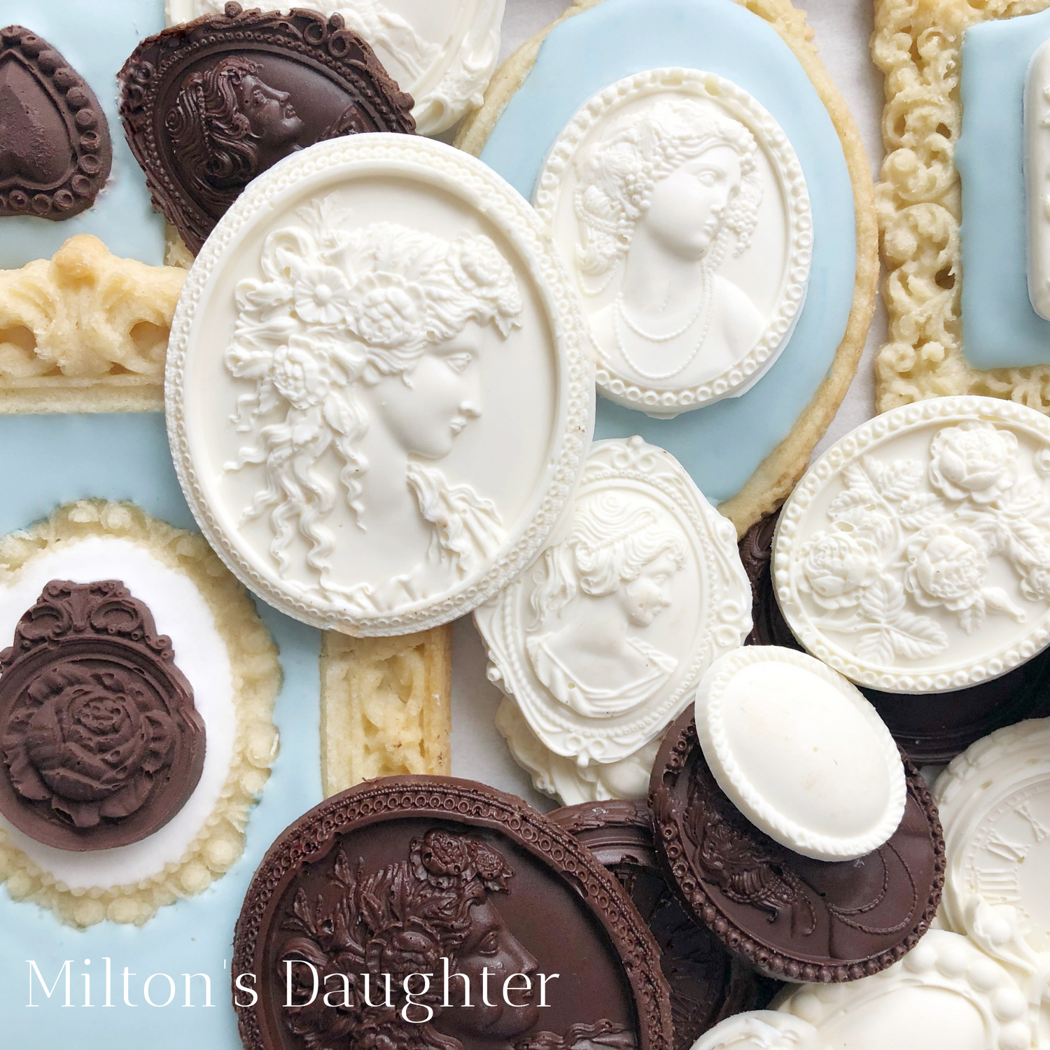Chocolate and Royal Icing Cookies with IOD Frames and Cameos Molds ...