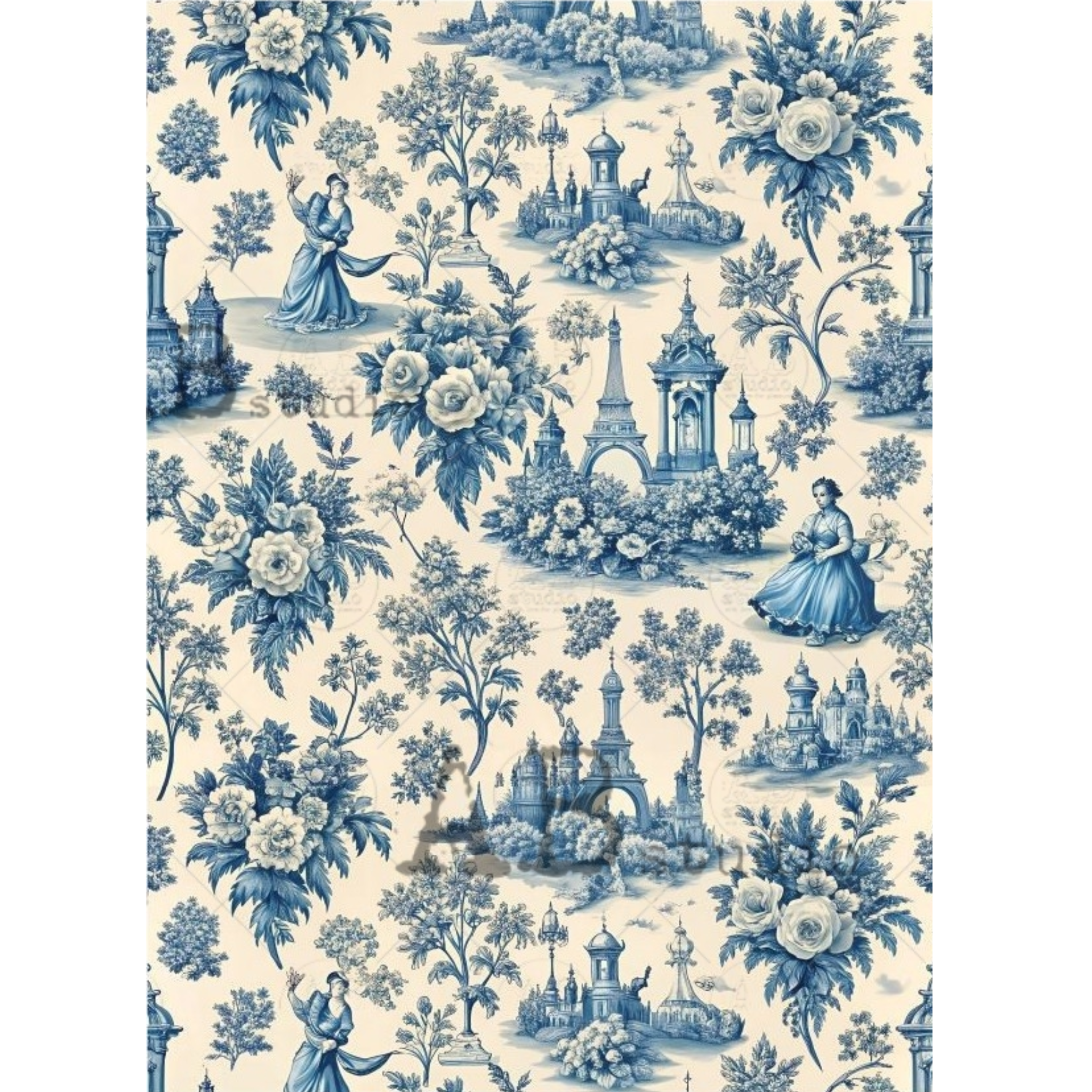 French Blue Toile - Decoupage Rice Paper – Milton's Daughter