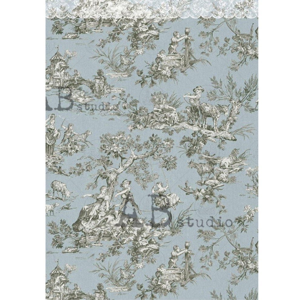 Soft Blue Toile - Decoupage Rice Paper – Milton's Daughter